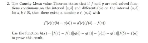 Solved The Cauchy Mean Value Theorem States That If F And Chegg