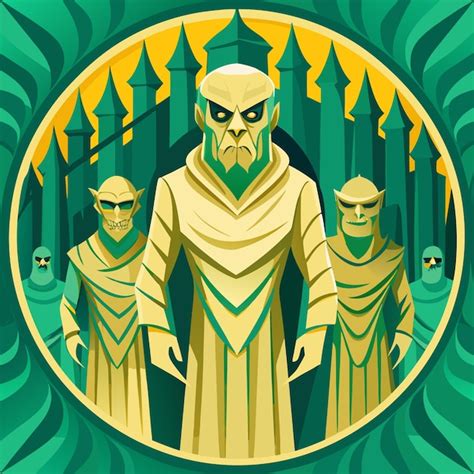 A Stylized Illustration Of Mysterious Figures In Cloaks With A Forest Backdrop Premium Ai