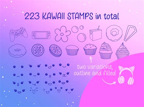 220 Procreate Kawaii Stamp Brushes Cute Doodle Stamps Etsy