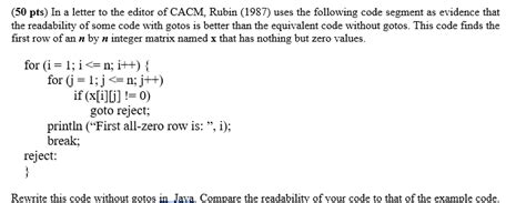 Solved 50 Pts In A Letter To The Editor Of CACM Rubin Chegg