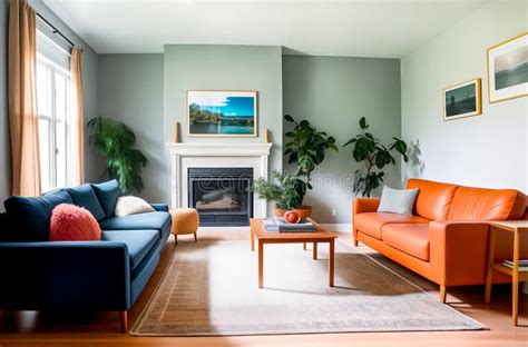 Beautiful Contemporary Living Room Interior With Sunlight Through Large Panoramic Windows With