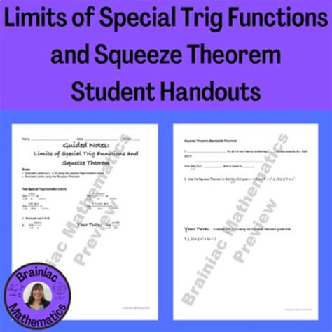 Limits Of Special Trig Functions And Squeeze Sandwich Theorem Guided Notes