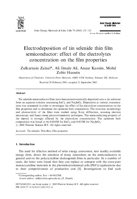 Pdf Electrodeposition Of Tin Selenide Thin Film Semiconductor Effect