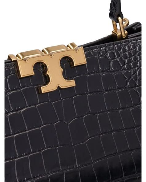 Tory Burch Eleanor Croc Embossed Satchel Bag In Black Lyst