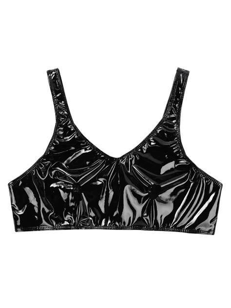 Women Open Cup Wetlook Leather Bra Top Cupless Shelf Bra Bustier