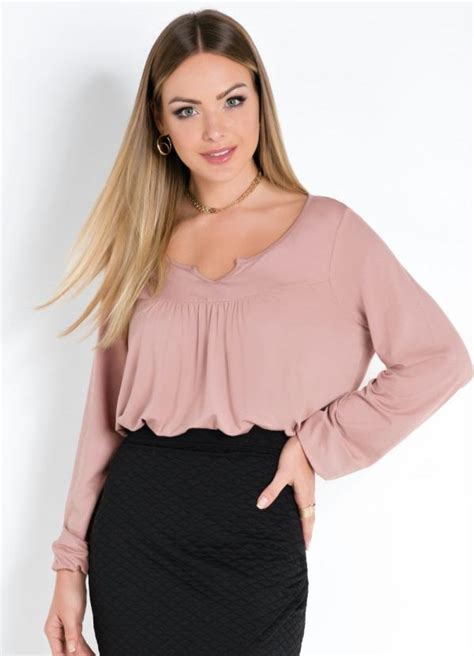 Blusa Rosê Manga Longa e Elástico no Punho Quintess