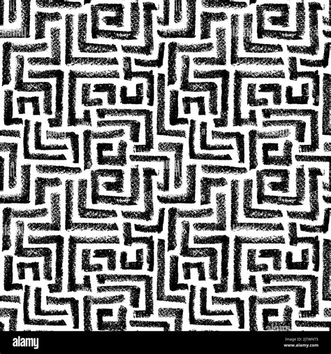 Seamless Maze Pattern With Charcoal Black Lines Stock Vector Image