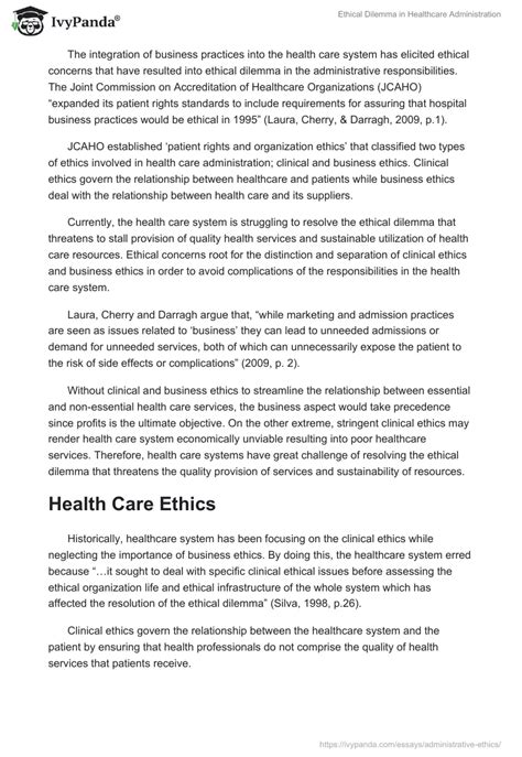 Ethical Dilemma In Healthcare Administration 1100 Words Article Example