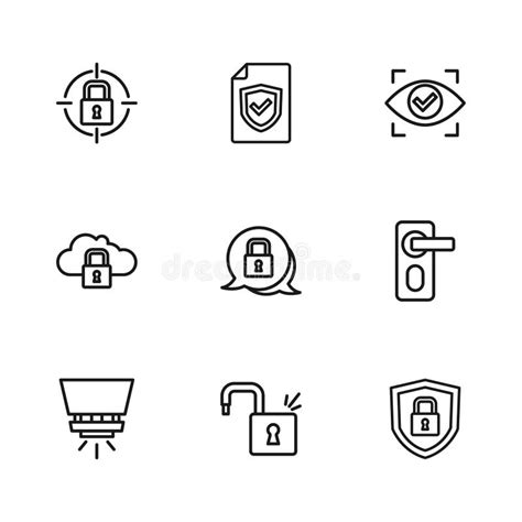 Set Line Open Padlock Fingerprint Door Shield Security With Lock Eye Scan Contract Shield