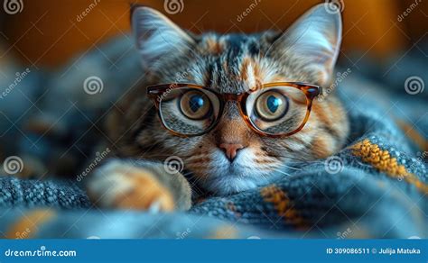 A Mischievous Kitten Donning Rectangular Glasses Its Inquisitive Eyes