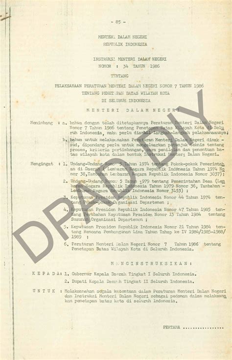 Surat Instruksi Menteri Dalam Negeri No 34 Tahun 1986 Tanggal 1