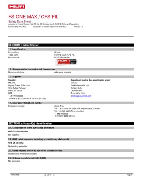 Material Safety Datasheet Fs One Max Cfs Fil New En Material Safety