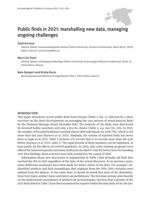 Pdf Public Finds In 2021 Marshalling New Data Managing Ongoing