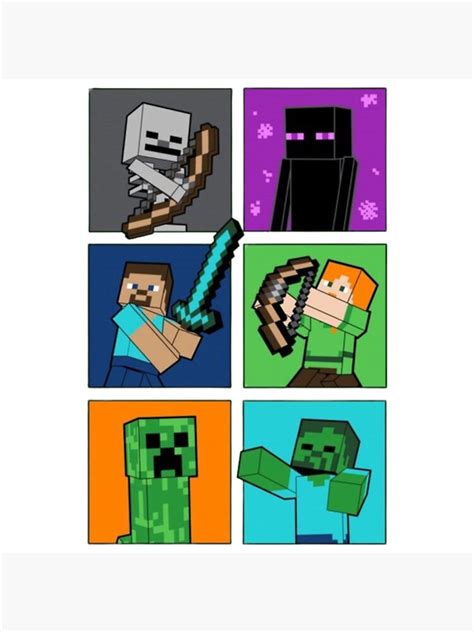 Minecraft Steve Alex Enderman Skeleton Creeper And Zombie Sticker By Guialstore Redbubble