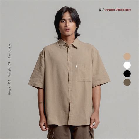 Jual Hasier Linen Oversized Shorts Sleeve Shirt Shopee Indonesia