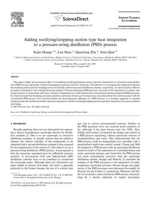 Pdf Adding Rectifyingstripping Section Type Heat Integration To A