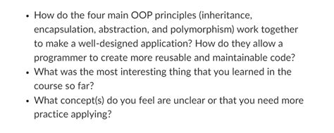 Solved How Do The Four Main OOP Principles Inheritance Chegg