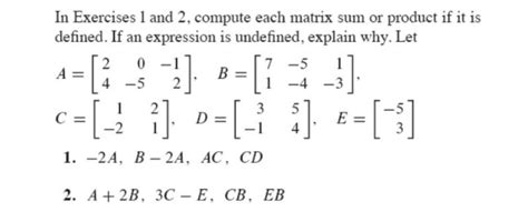 Solved In Exercises And Compute Each Matrix Sum Or Chegg Com