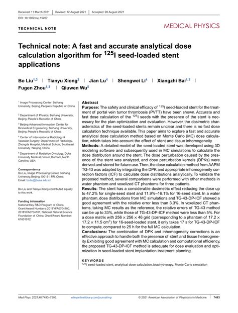 Technical Note A Fast And Accurate Analytical Dose Calculation Algorithm For I Seed‐loaded