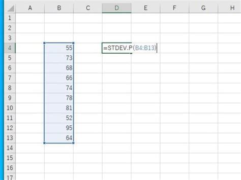 Stdev P関数（標準偏差） Using Excel