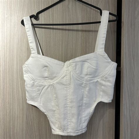 Zara White Corset Top Worn Once So In Perfect Depop