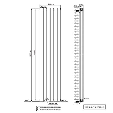 Right Radiators 1800x408 Mm Vertical Double Flat Panel Designer Radiator White