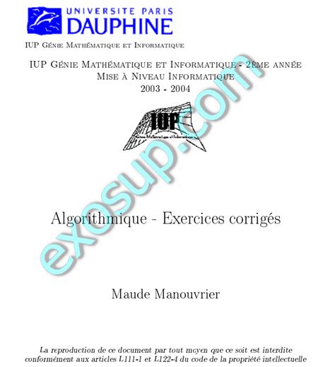Algorithmique 12 Exercices Corrigés And Recherche Tri Et Insertion Exosup