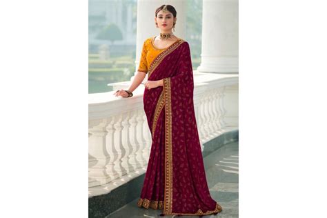 Wine Satin Chiffon Festival Wear Saree 1106