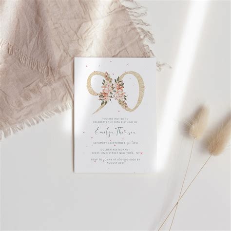 90th Birthday Invitation Editable Floral Women Birthday Invitation