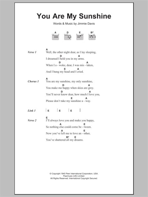 You Are My Sunshine By Jimmie Davis Guitar Chords Lyrics Guitar