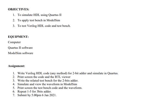 Solved Objectives 1 To Simulate Hdl Using Quartus Ii 2 To