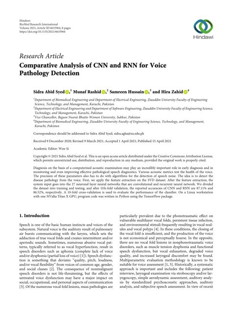 Pdf Comparative Analysis Of Cnn And Rnn For Voice Pathology Detection