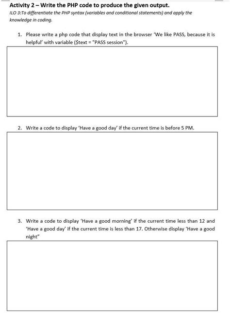 Solved Activity Write The PHP Code To Produce The Given Chegg