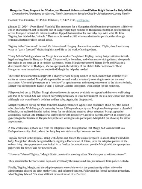Hungarian Government Pregnant Sex Worker And Human Life International