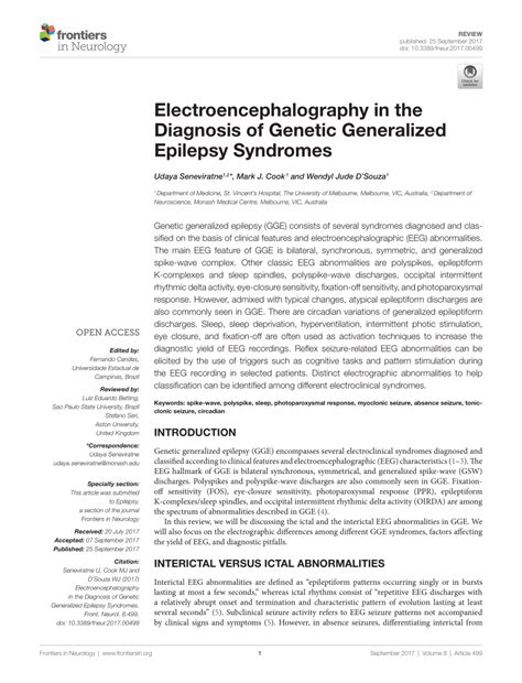 Pdf Electroencephalography In The Diagnosis Of Genetic Generalized
