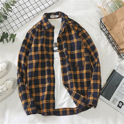 a19 เสื้อเชิ้ตผู้ชาย ลายสก๊อตใหญ่ สไตล์ฮ่องกง แขนสั้น แขนยาว ไซส์ m