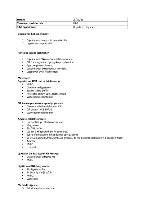 Labjournaal Pt 1 Datum 05 09 Thema En Modulecode MBE Titel