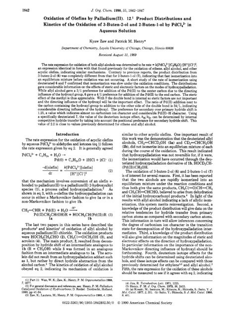 Oxidation Of Olefins By Palladiumii 6p Pdf Alkene Alcohol