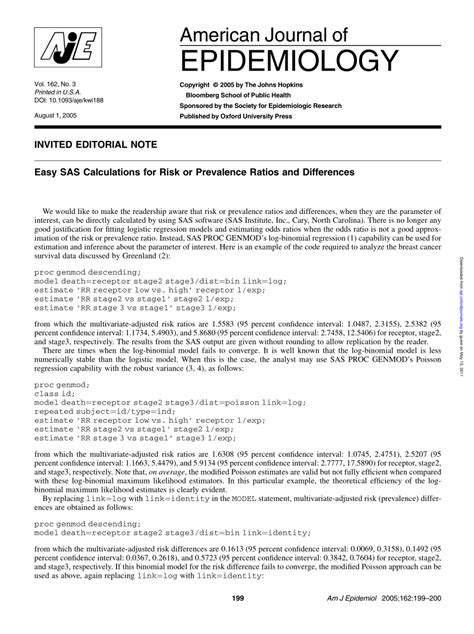 pdf easy sas calculations for risk or prevalence ratios and differences