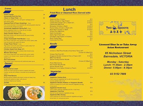 Menu At Two Spoons Restaurant Bairnsdale