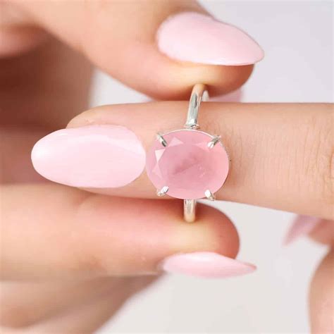 Crystal Rings Natural Rose Quartz Oval Diamond Cut Shape Ring