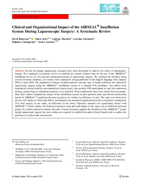 Pdf Clinical And Organizational Impact Of The Airseal® Insufflation