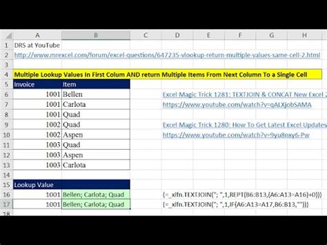 Excel Magic Trick Lookup And Return Multiple Items To A Single Cell TEXTJOIN Function