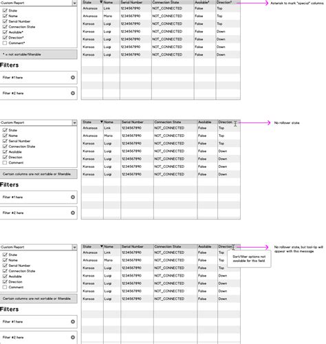 Filter How To Indicate That Certain Columns Are Not Sortable