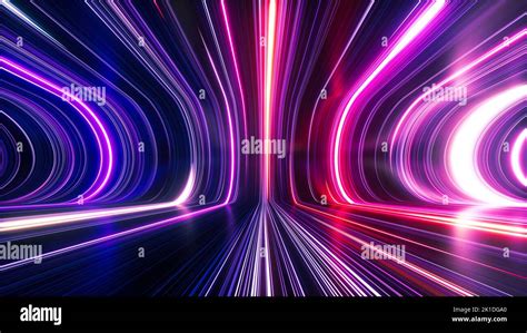 3d Rendering Abstract Cosmic Background Ultra Violet Neon Rays Glowing Lines Cyber Network