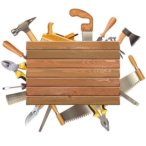 Premium Vector Vector Wooden Board With Hand Tools
