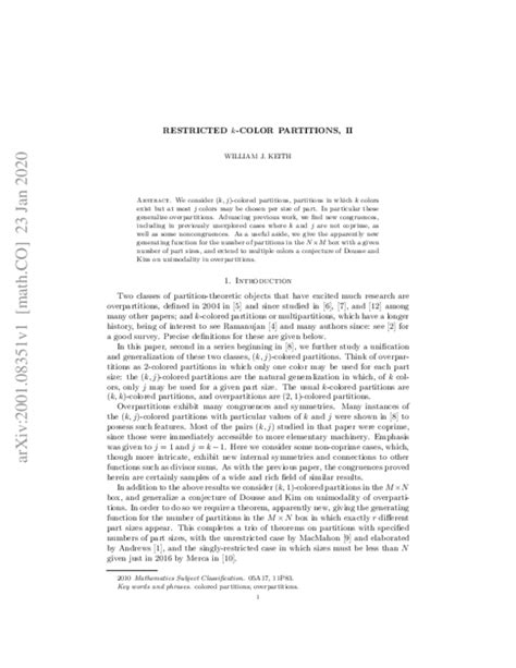 Pdf Restricted K Color Partitions Ii