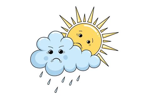 Un Sol Triste Mira Desde Detrás De Una Nube De Lluvia Nublada Vector