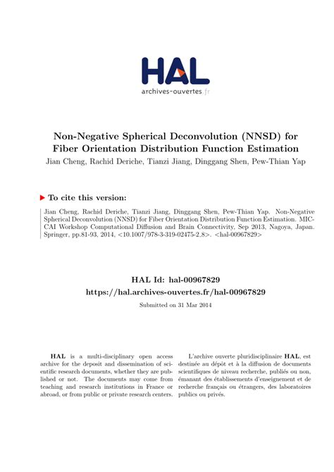 Pdf Non Negative Spherical Deconvolution Nnsd For Fiber Orientation Distribution Function