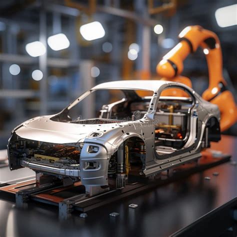 Hi Tech Car Production Robotic Ai Control In Futuristic Factory Rendering Stock Illustration